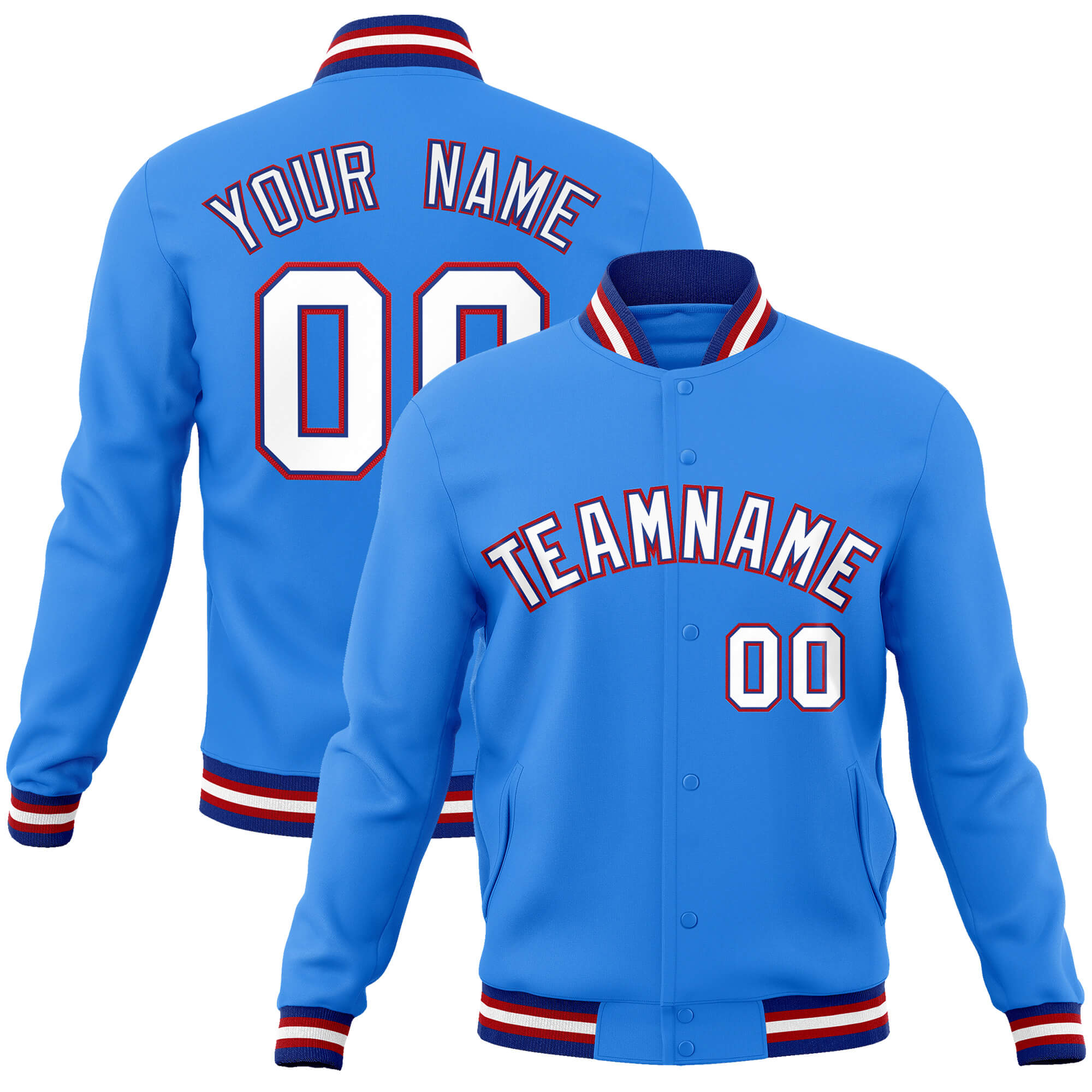 Custom Powder Blue Baseball Jacket | Personalized Uniforms - KXKSHOP