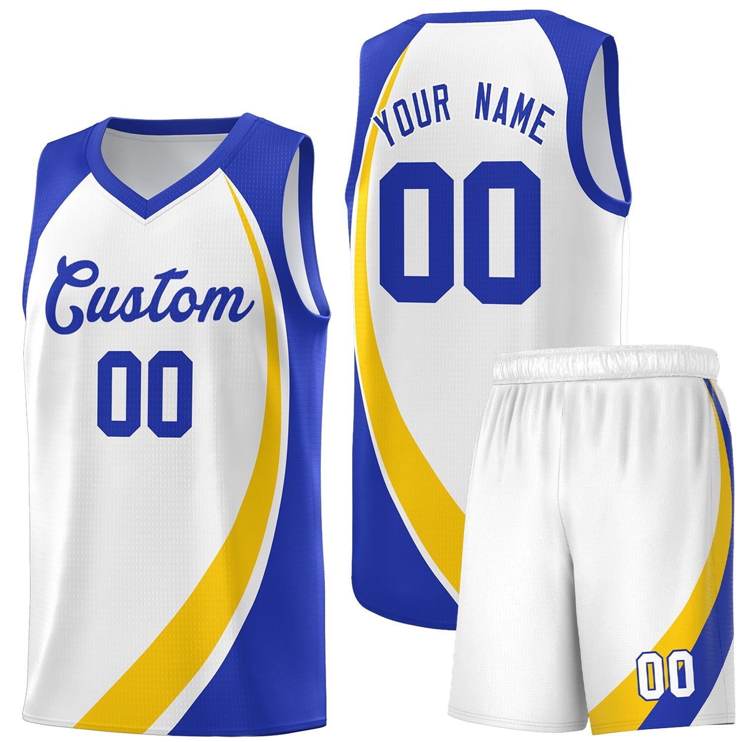 Custom White Gold-Royal Color Block Sports Uniform Basketball Jersey ...
