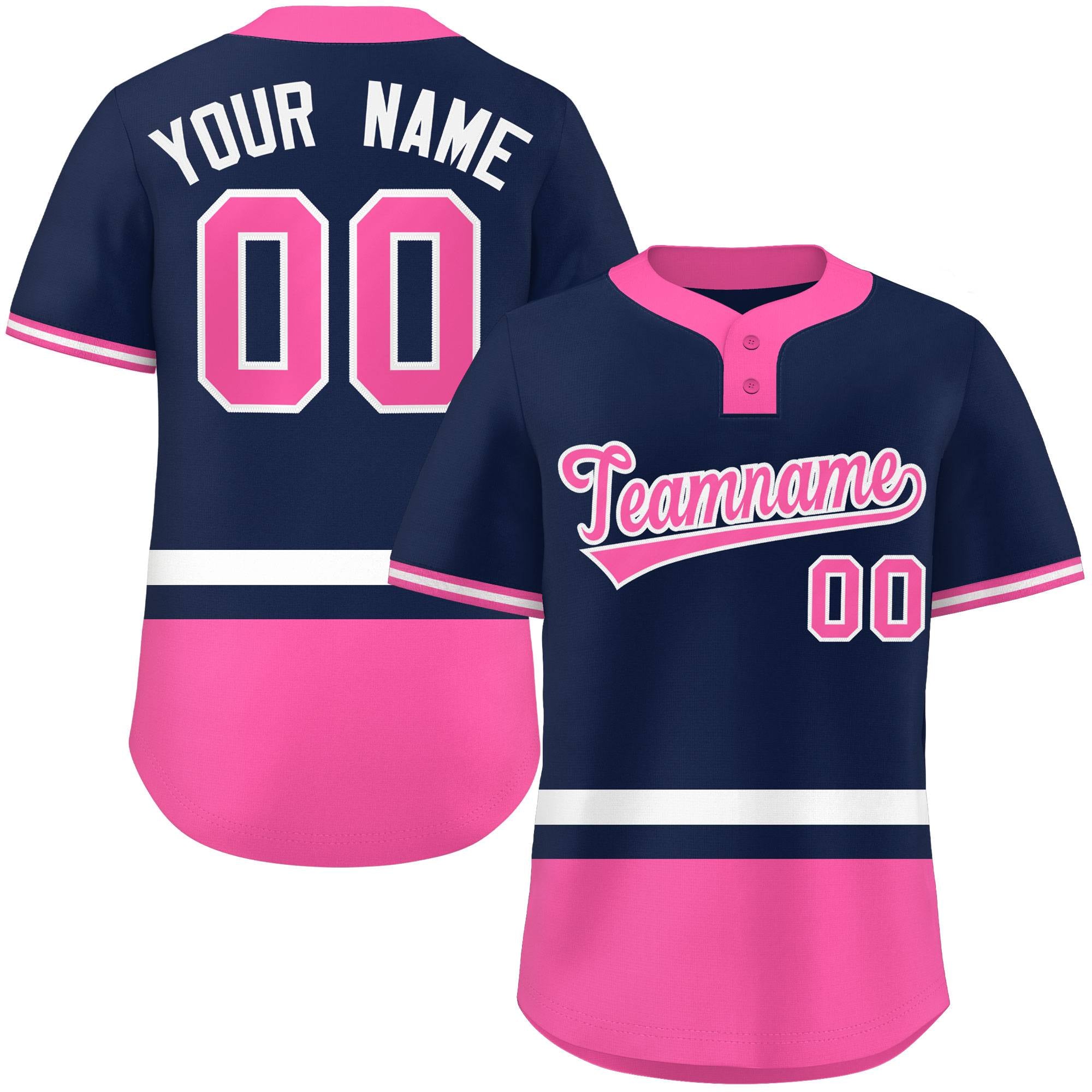 Custom Navy White-Pink Color Block Personalized Authentic Two-Button B ...