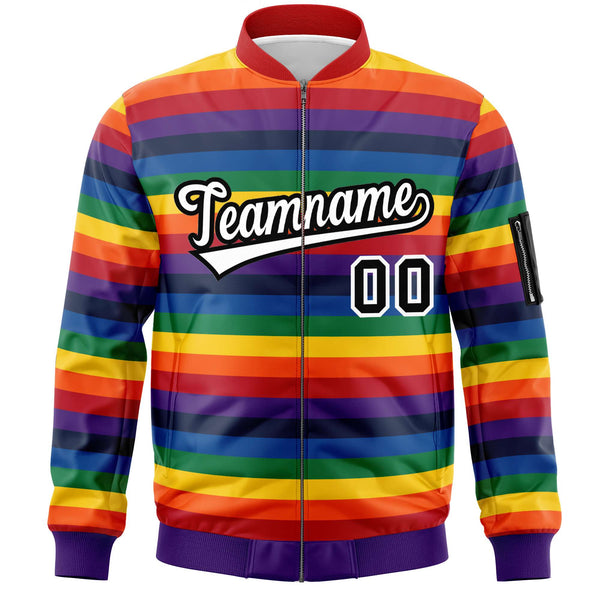 Custom LGBT Rainbow For Pride Month Full-Snap Color Block Letterman Bo ...