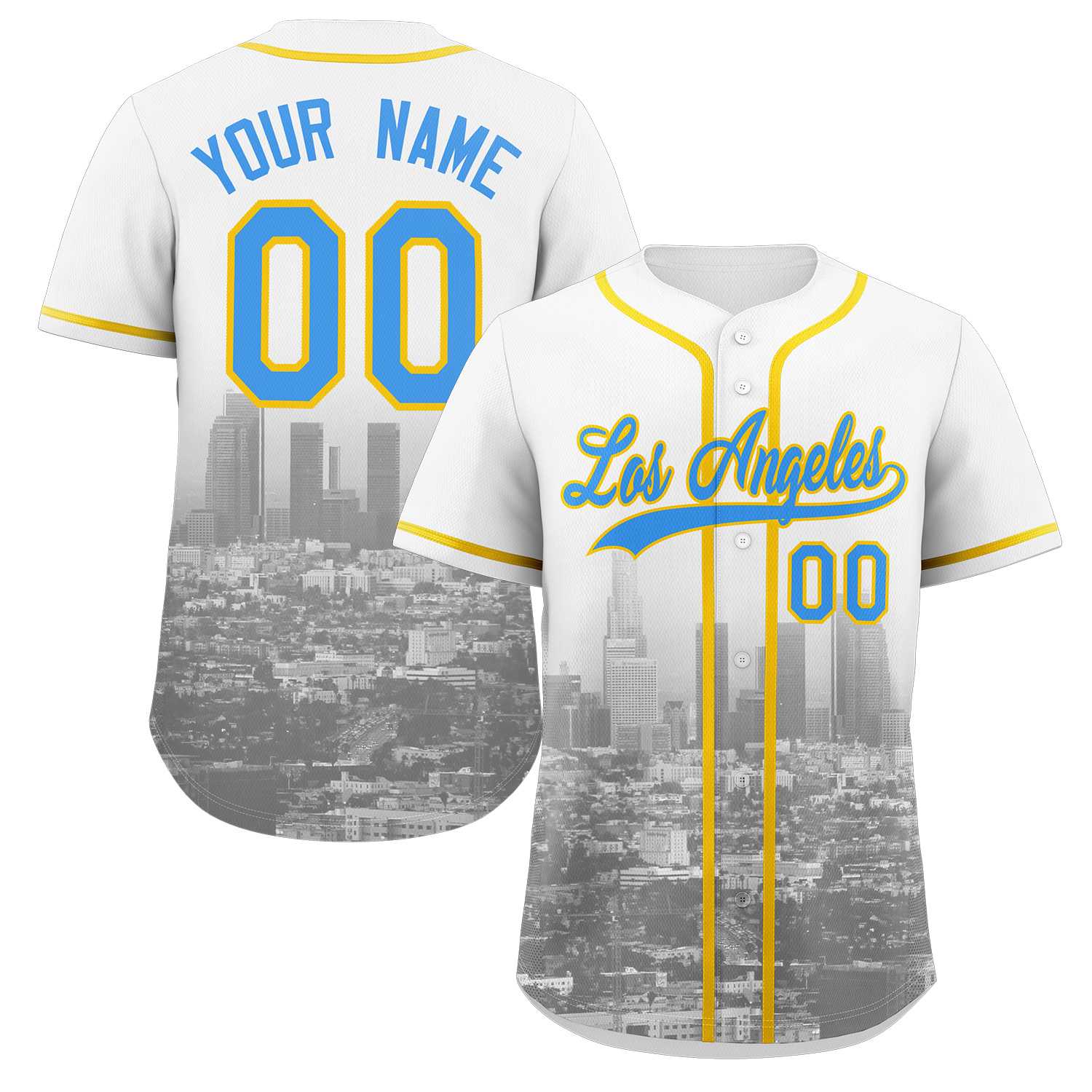 Custom White Powder Blue-Yellow Los Angeles City Connect Baseball Jers ...