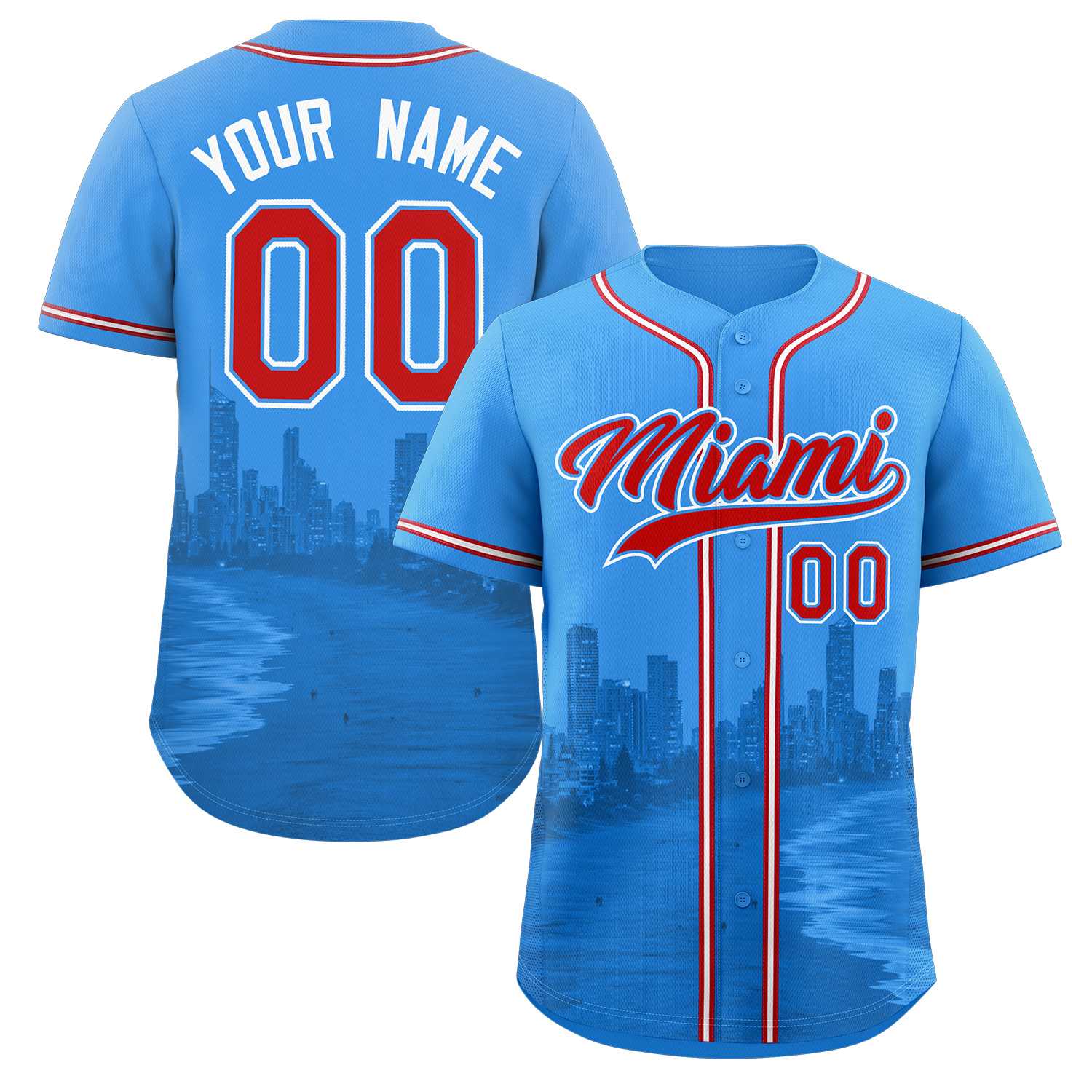 Custom Powder Blue Red-Powder Blue Miami City Connect Baseball Jersey ...