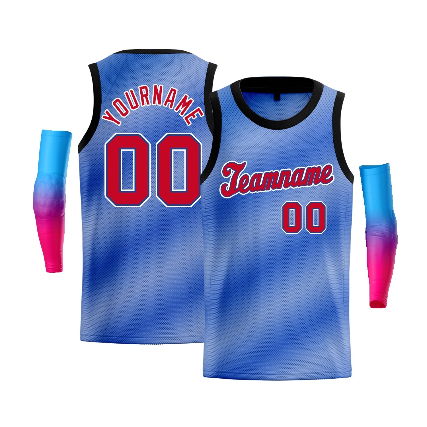 Custom Light Blue Red-White Gradient Fashion Tops Basketball Jersey ...