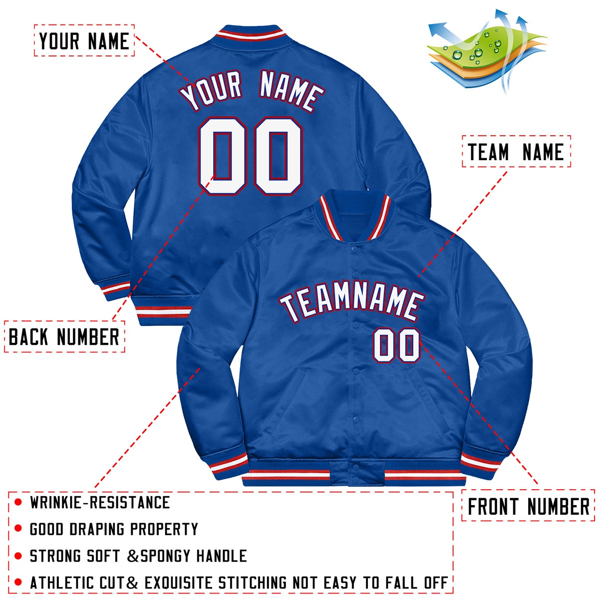 Custom Royal White Red Letterman Solider Classic Style Varsity Full Sn