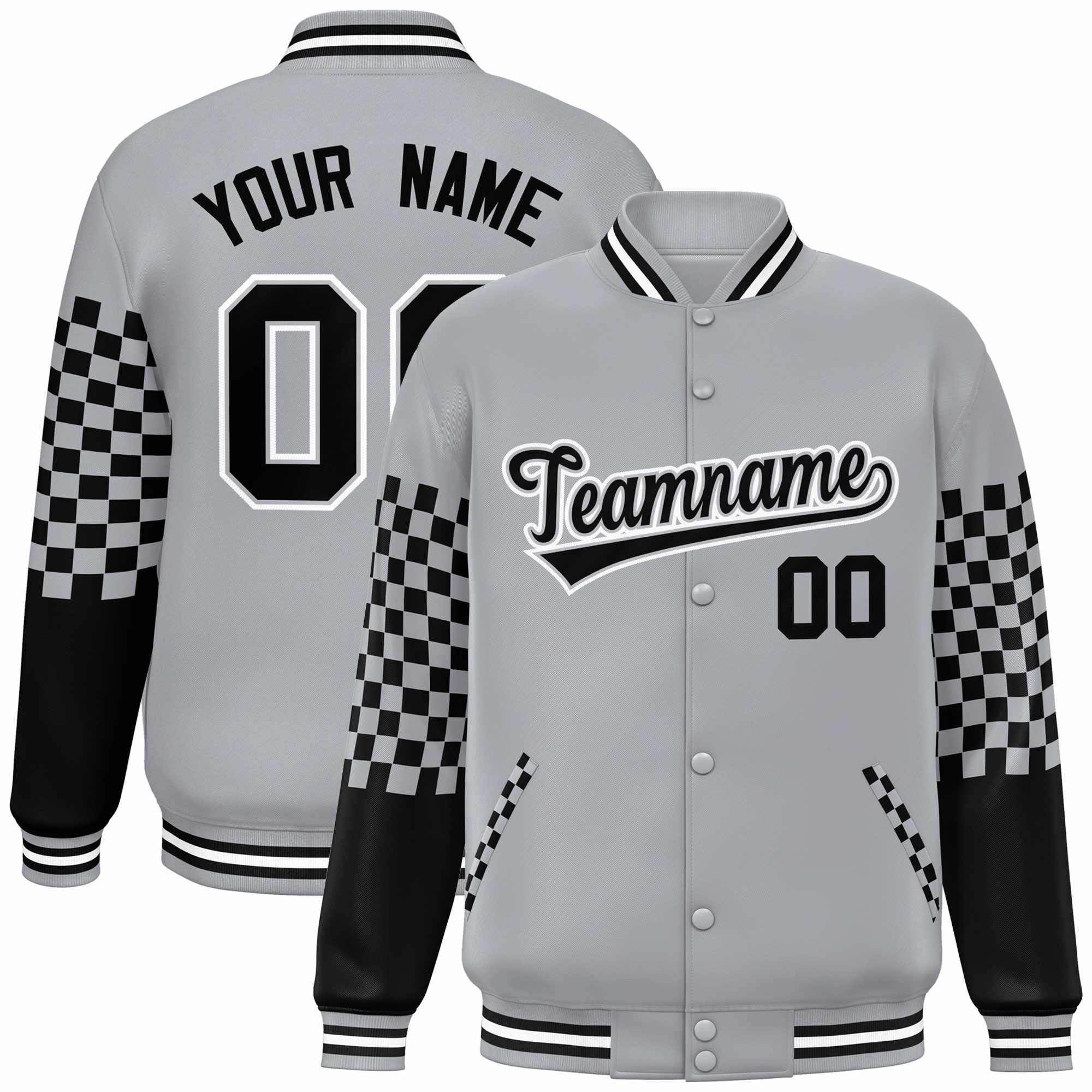 Custom Gray Black-White Checkered Pattern Block Jacket