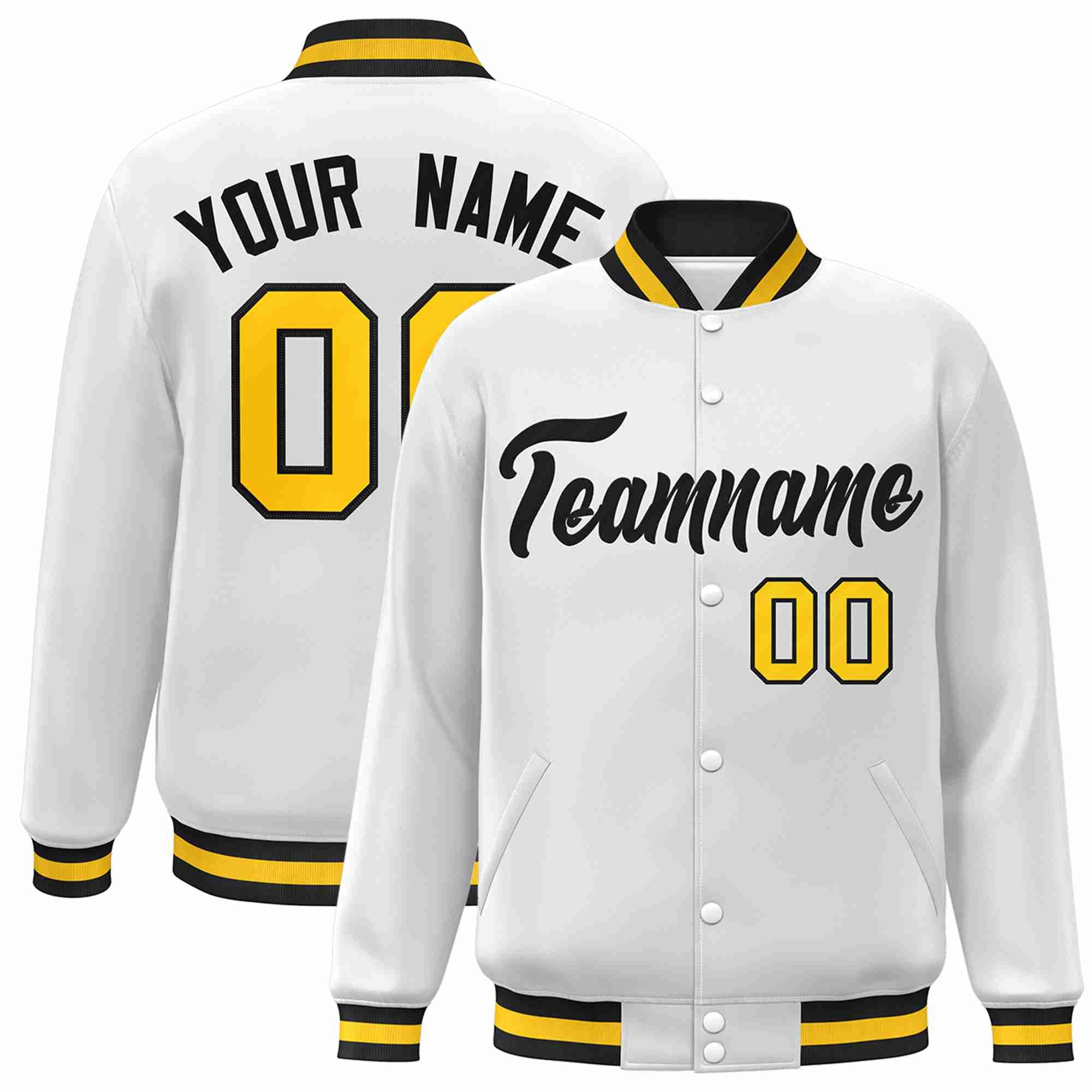 Custom White Black Classic Style Varsity Full-Snap Letterman Jacket ...