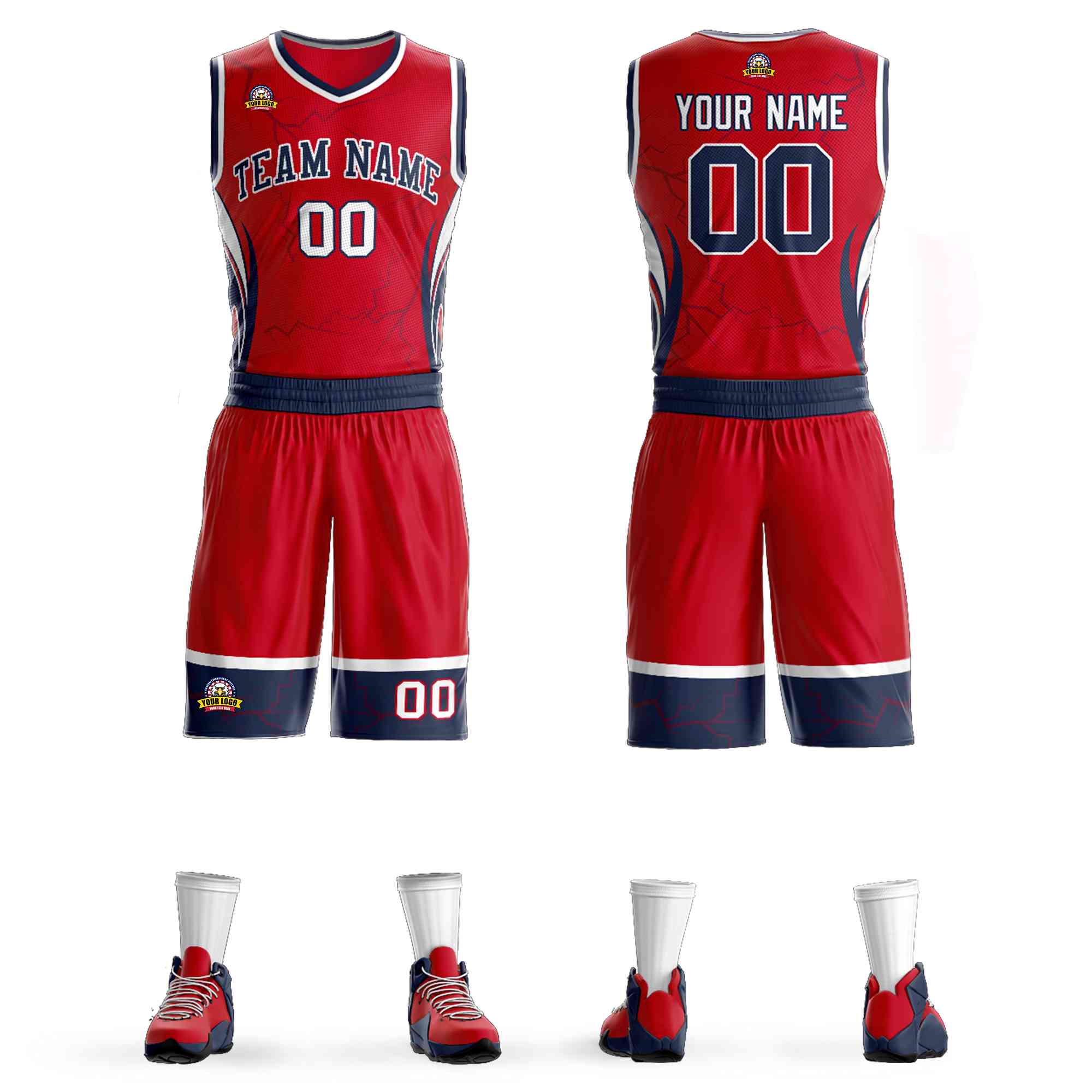 Custom Red Navy-White Graffiti Pattern Sets Lightning Basketball Jerse ...