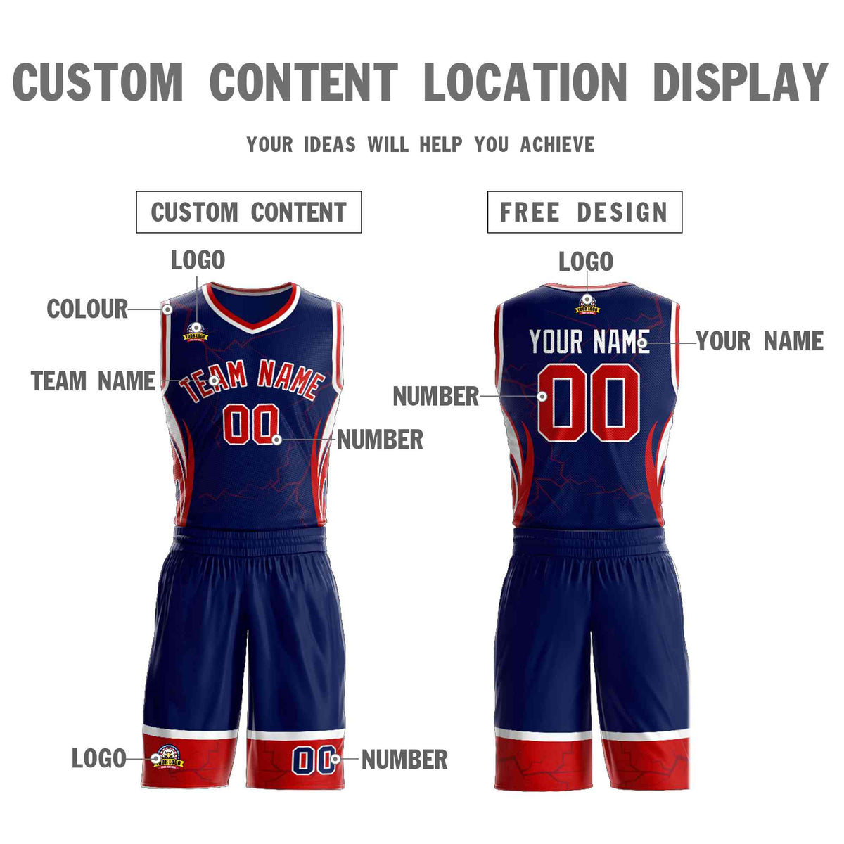 Custom Navy Red-White Graffiti Pattern Sets Lightning Basketball Jerse ...