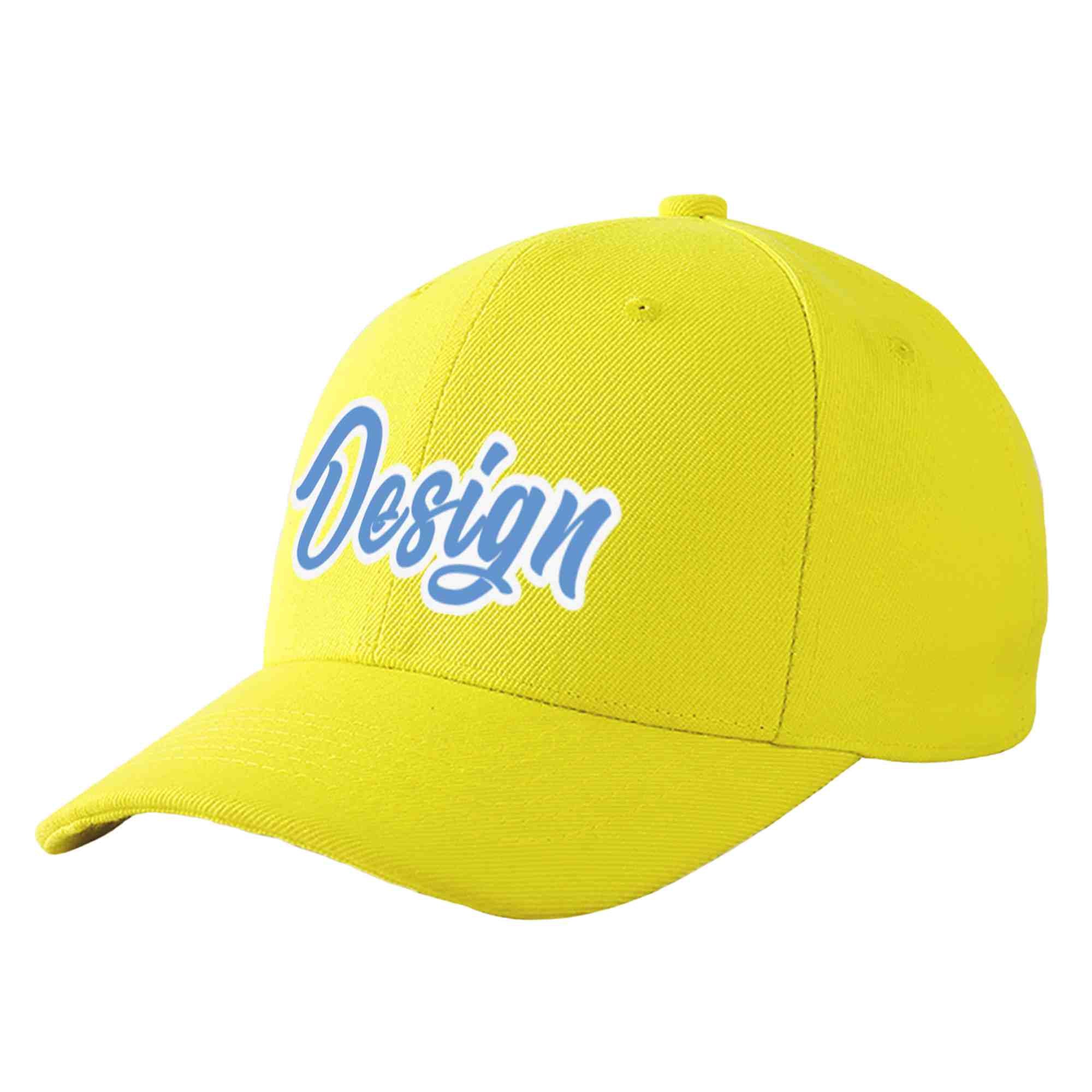 Custom Yellow Light Blue-White Curved Eaves Sport Design Baseball Cap ...