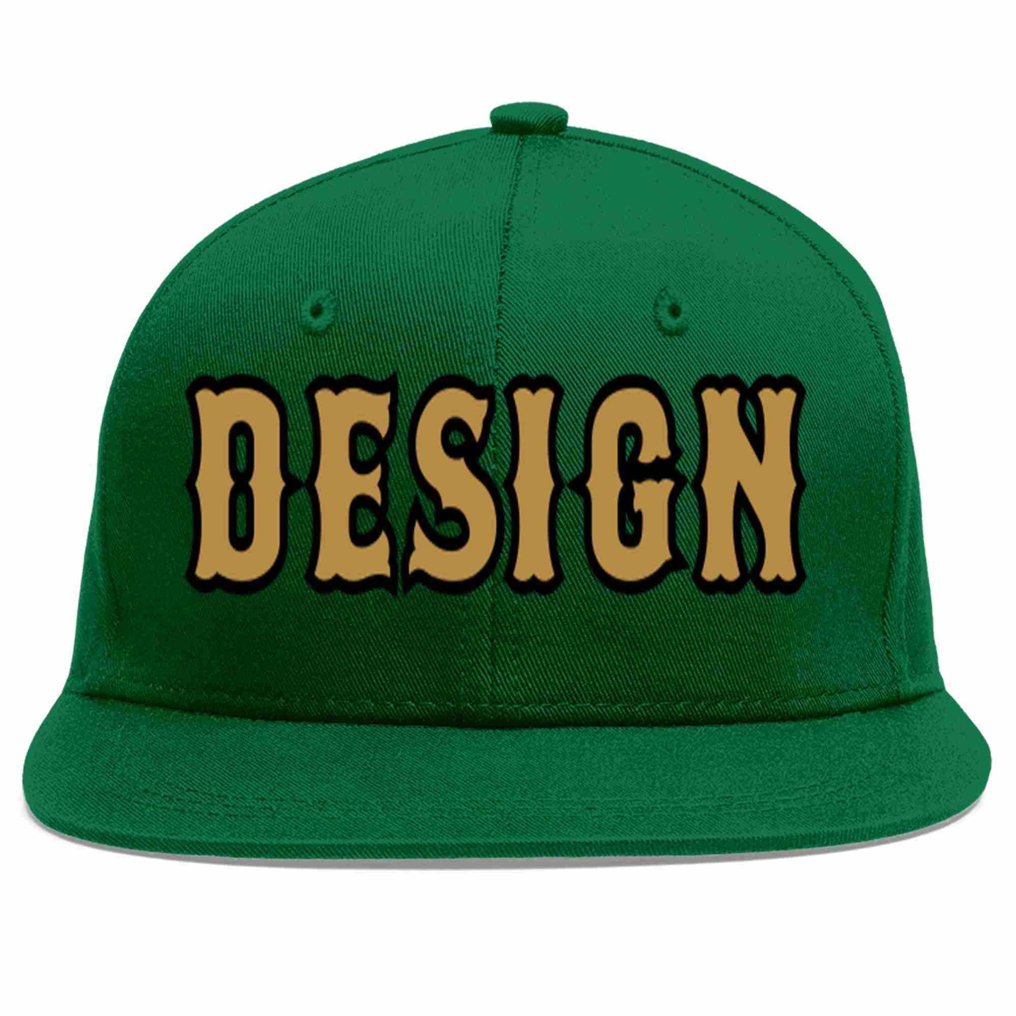 Custom Green Old Gold-Black Flat Eaves Sport Baseball Cap Design for M ...