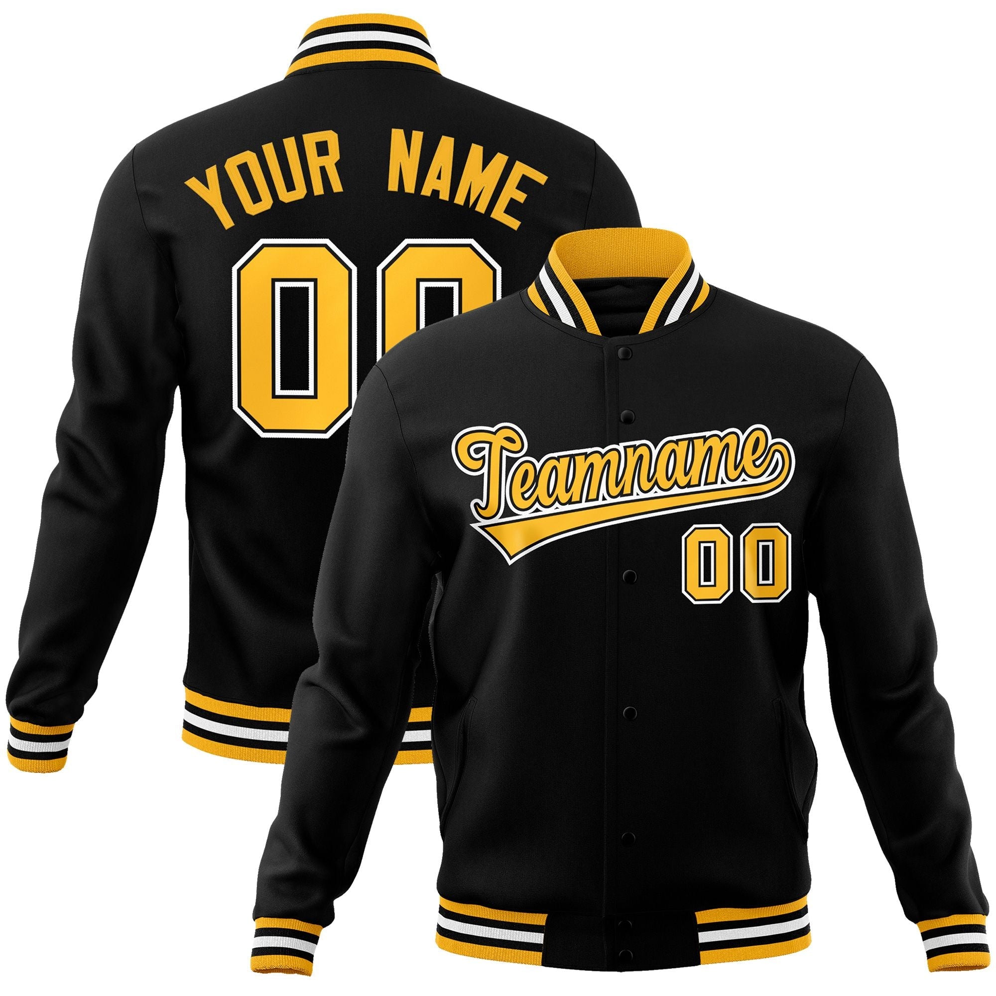Custom Black Gold-Black Classic Style Varsity Full-Snap Letterman Jack
