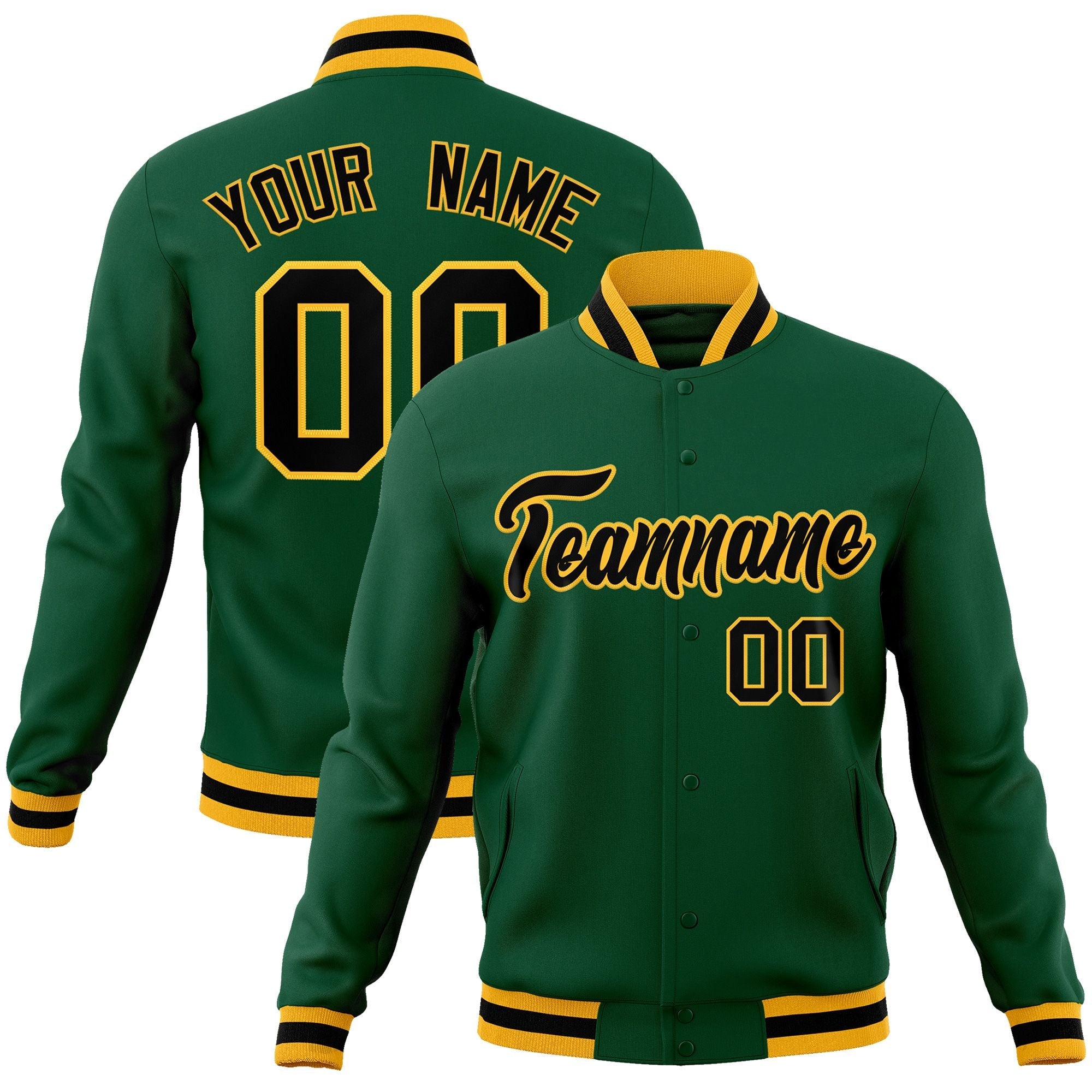 Custom Green Black-Gold Classic Style Varsity Full-Snap Letterman Jack ...
