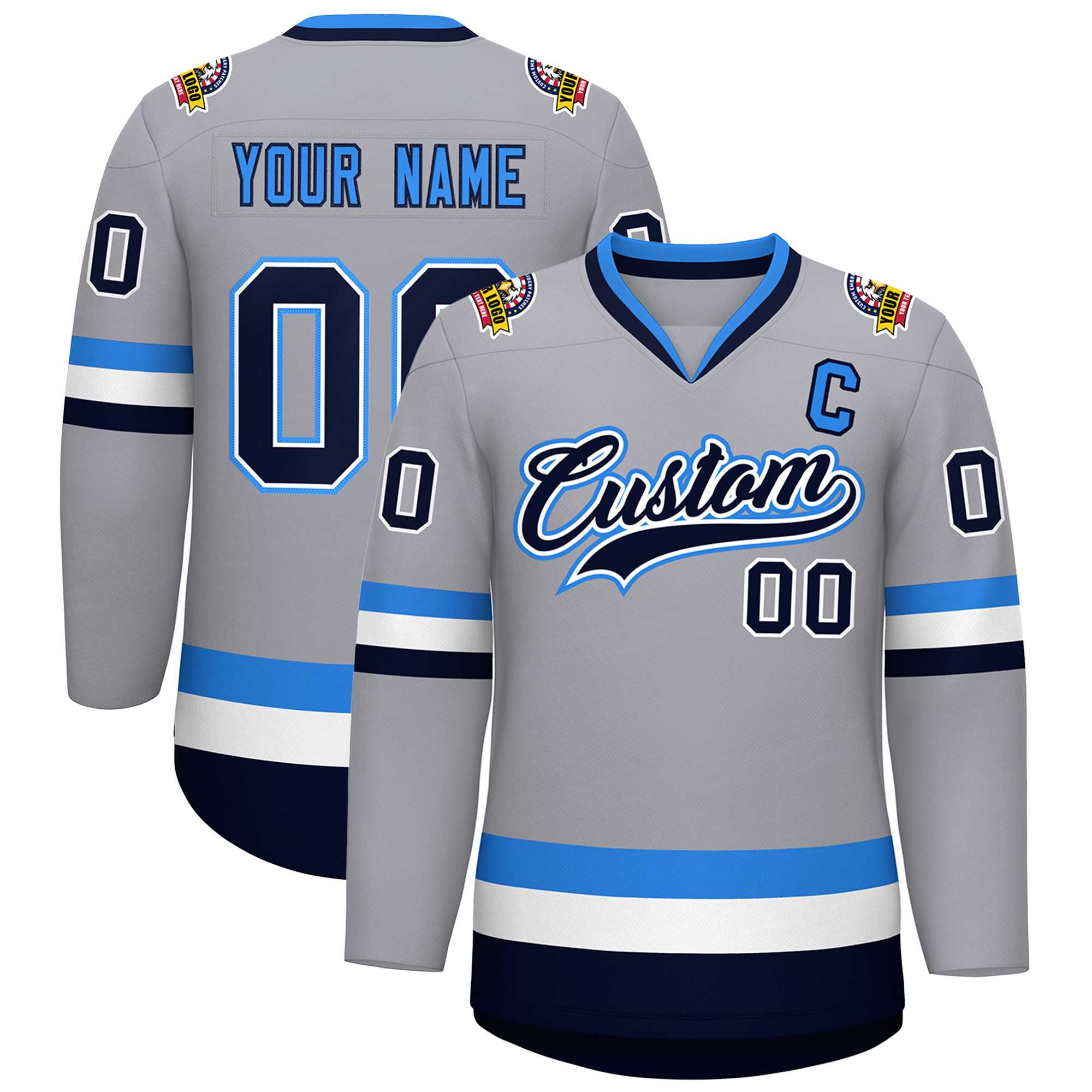Custom Gray Navy White-Powder Blue Classic Style Hockey Jersey – KXKSHOP